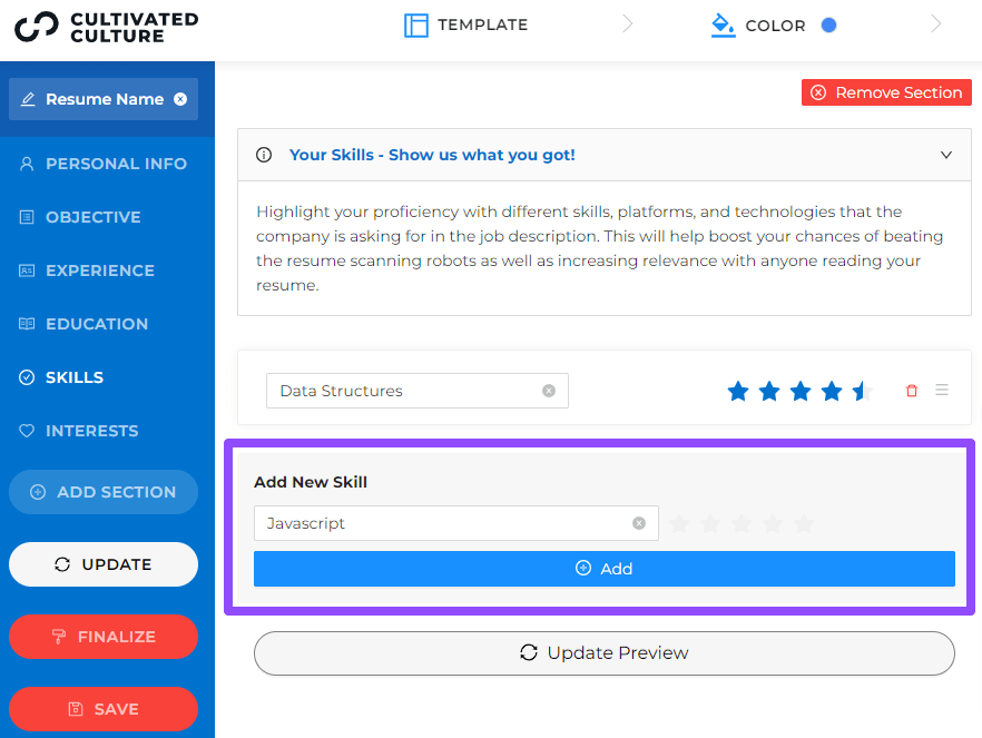 Adding A New Skill To The Skills Section